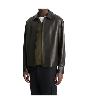 Vince Zippered Lambskin Leather Jacket - Black