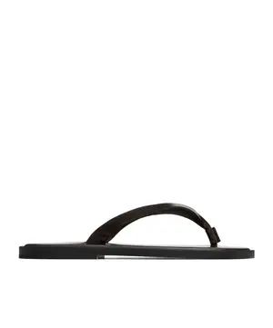 Auralee Square Toe Open Toe Flip Flops - Brown