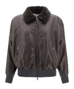 Brunello Cucinelli Shearling Collar Zip-up Jacket
