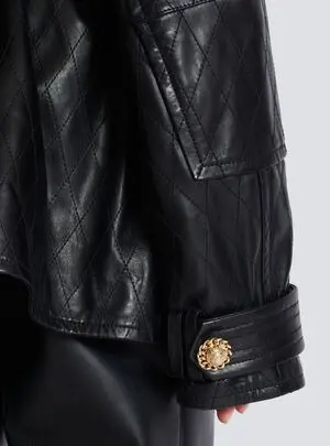 Balmain Lambskin Leather Parka With Topstitched Diamond Pattern