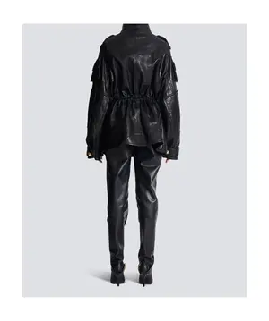 Balmain Lambskin Leather Parka With Topstitched Diamond Pattern