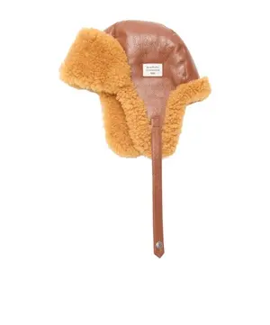 Acne Studios Shearling Trimmed Leather Trapper Hat - Rust-brown