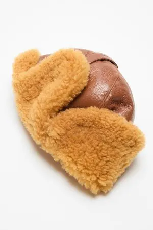 Acne Studios Shearling Trimmed Leather Trapper Hat - Rust-brown