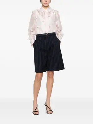 Max Mara Pinstriped Bermuda Shorts With Belt - Black