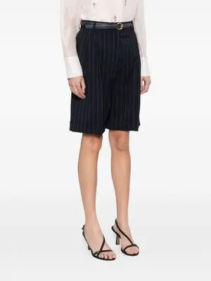 Max Mara Pinstriped Bermuda Shorts With Belt - Black