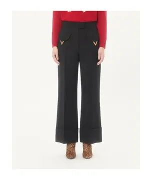 Valentino Garavani Wide Leg Trousers With Logo Plaque Detail - Black