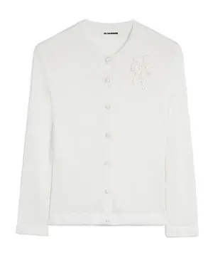 JIL SANDER Crew Neck Cardigan With Floral Embroidery - Piuma