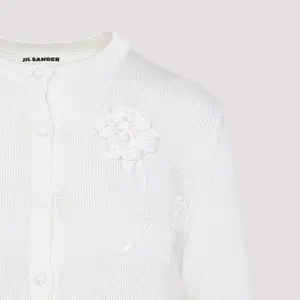 JIL SANDER Crew Neck Cardigan With Floral Embroidery - Piuma