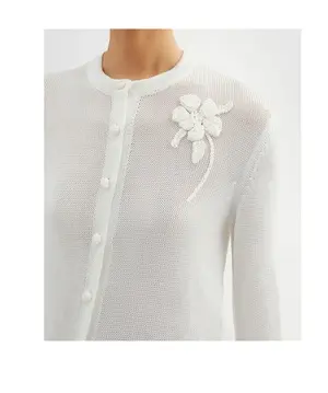 JIL SANDER Crew Neck Cardigan With Floral Embroidery - Piuma