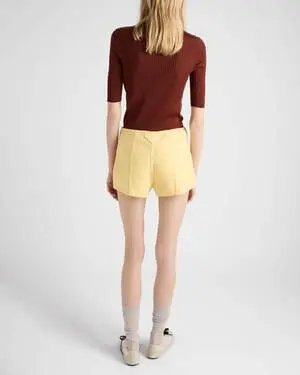 Prada Ribbed Knit Polo Shirt With 3/4 Sleeves - Brown