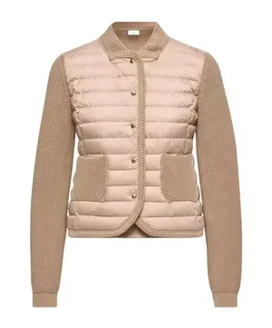 Moncler Quilted Knit Panel Cardigan - Beige