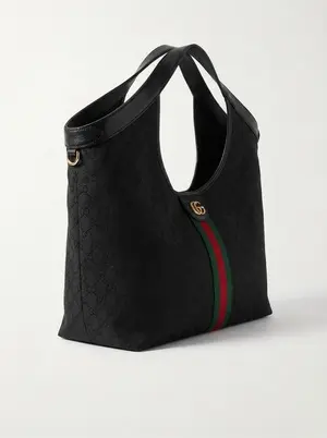 Gucci Gg Canvas Tote Bag With Web Trim - Black