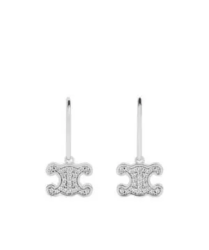 Celine Triomphe Crystal Earrings In Rhodium-plated Brass - White