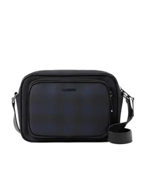 Burberry Paddy Logo Plaque Checked Messenger Bag - Blue
