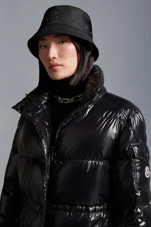 Moncler Satin Bucket Hat With Crystal Inlaid Logo