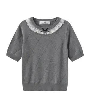 Marissa Chiara Short Sleeve Crew Neck Sweater - Grey