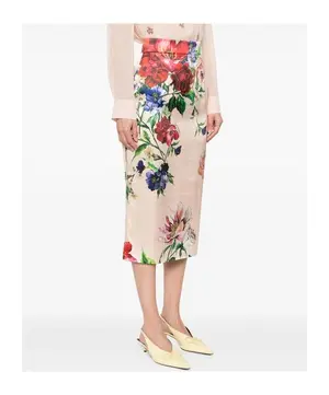 Dolce & Gabbana Floral Print Midi Skirt - Nude