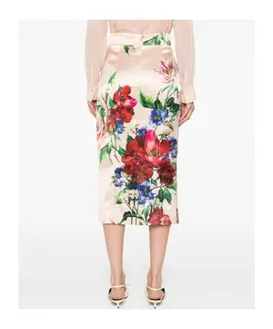 Dolce & Gabbana Floral Print Midi Skirt - Nude