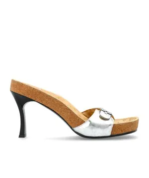 Balenciaga X Scholl Buckle Detailed Heeled Sandals - Silver
