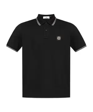 Stone Island Logo Patch Short Sleeved Polo Shirt - Black