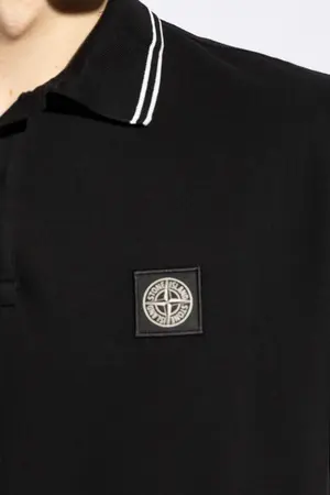 Stone Island Logo Patch Short Sleeved Polo Shirt - Black
