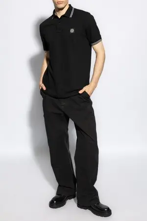 Stone Island Logo Patch Short Sleeved Polo Shirt - Black