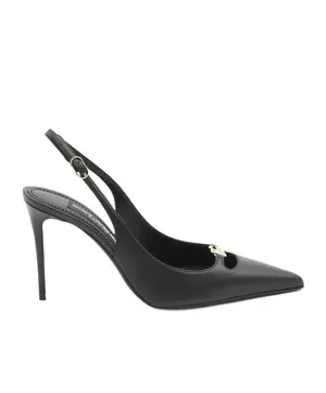 Dolce & Gabbana Pointed Toe Slingback Pumps With Logo Detail - Black