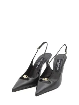 Dolce & Gabbana Pointed Toe Slingback Pumps With Logo Detail - Black