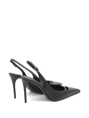 Dolce & Gabbana Pointed Toe Slingback Pumps With Logo Detail - Black