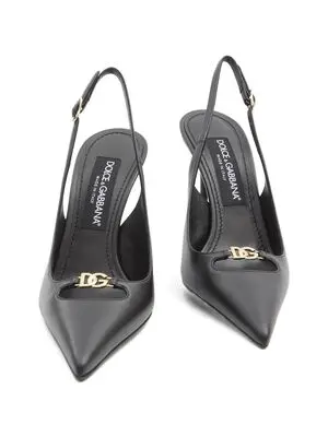 Dolce & Gabbana Pointed Toe Slingback Pumps With Logo Detail - Black