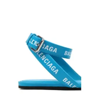 Balenciaga Logo Flat Sandals - Blue