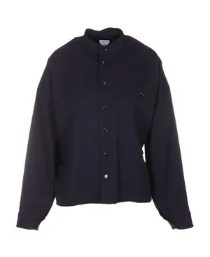 Bottega Veneta Wool-blend Shirt With Band Collar - Black