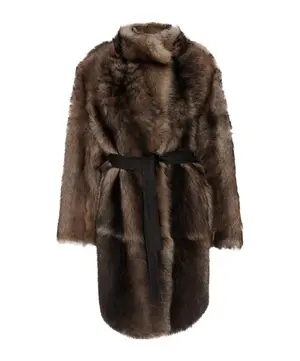 YVES SALOMON Yves Salomon Shearling Belted Coat Black