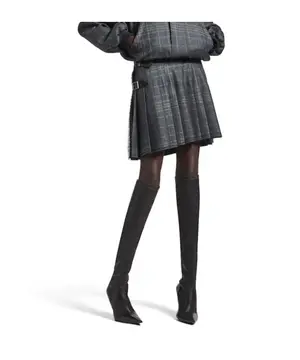 Balenciaga Pleated Mini Skirt With Leather Belt Detail - Grey