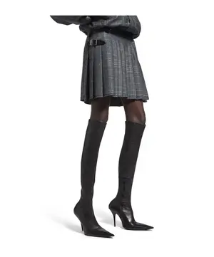 Balenciaga Pleated Mini Skirt With Leather Belt Detail - Grey