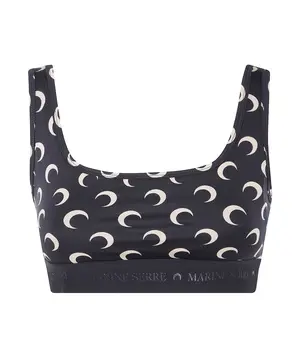 MARINE SERRE Moon-printed Sleeveless Sports Bra - Black