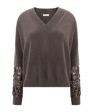 Brunello Cucinelli Sequin-embellished Cashmere V-neck Sweater
