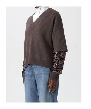 Brunello Cucinelli V-neck Sequin Embellished Sweater