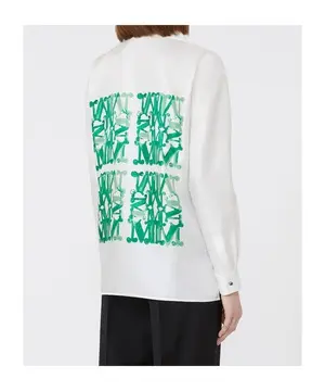 Max Mara Nabil Logo Printed Button-up Shirt - Emerald