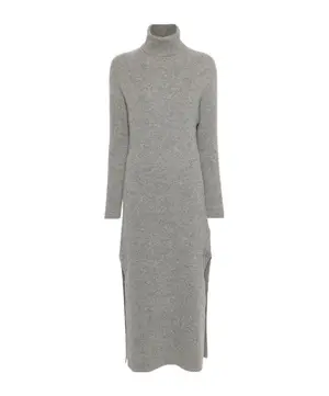 GOLDEN GOOSE High-neck Ribbed-knit Dress With Side Slits - Gray