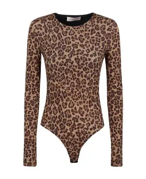 Valentino Garavani Animal Print Long Sleeve Bodysuit - Brown