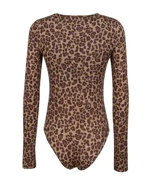 Valentino Garavani Animal Print Long Sleeve Bodysuit - Brown