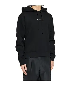 JIL SANDER Logo Printed Drawstring Hoodie - Black