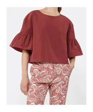 Max Mara Break" Ruffled Sleeve Top - Cherry
