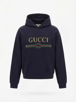 Gucci Logo Print Hoodie - Dark Blue