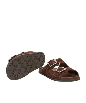 Gucci Embossed Gg Double Belt Slide Sandals - Brown