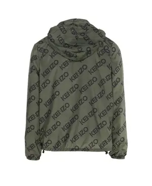 Kenzo Logo Printed Half-zip Hooded Jacket - Green