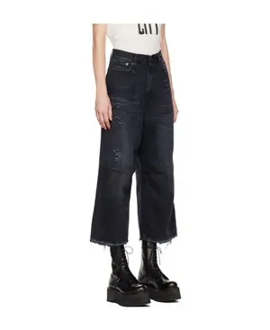 R13 Distressed Cropped Wide-leg Jeans