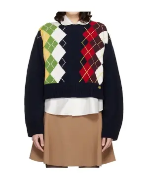 GANNI Wool Blend Diamond Pattern Knit Sweater