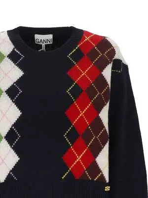 GANNI Wool Blend Diamond Pattern Knit Sweater - No